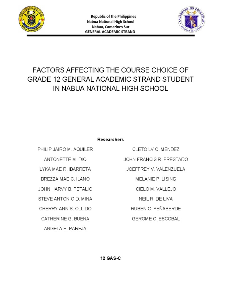 Factors Affecting The Course Choice of Grade 12 General Academic Strand ...