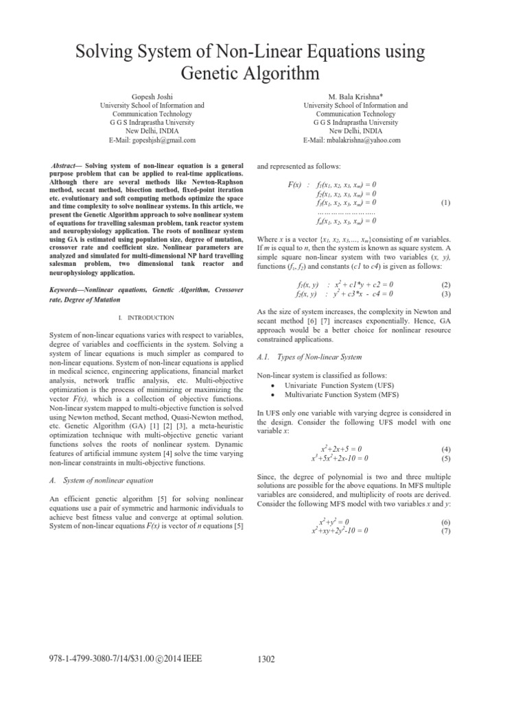 Solving System of Non-Linear Equations Using Genetic Algorithm | PDF | Nonlinear System ...