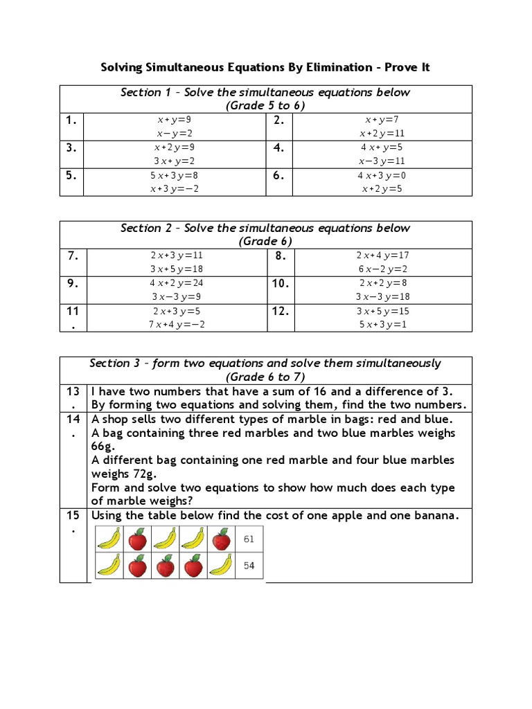 Section 1 - Solve The Simultaneous Equations Below (Grade 5 To 6) | PDF