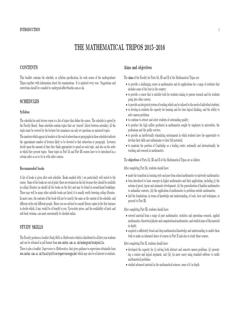 Understanding the Mathematical Tripos: An Overview of the Undergraduate ...