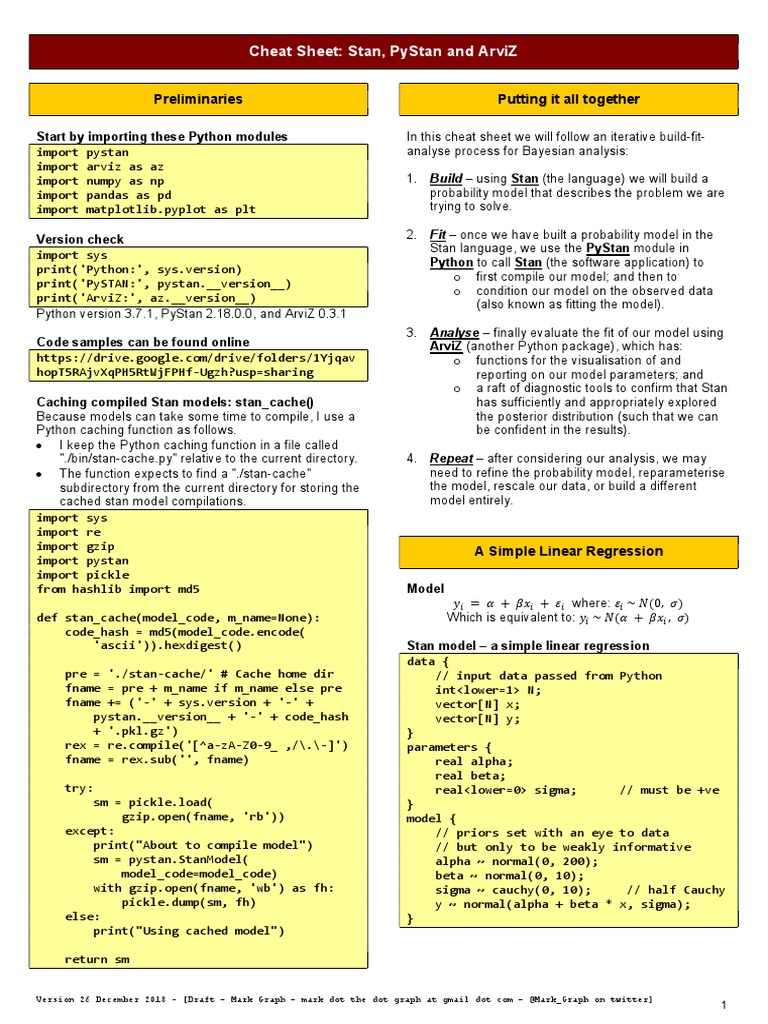 Cheat Sheet: Stan, Pystan and Arviz: Preliminaries Putting It All ...