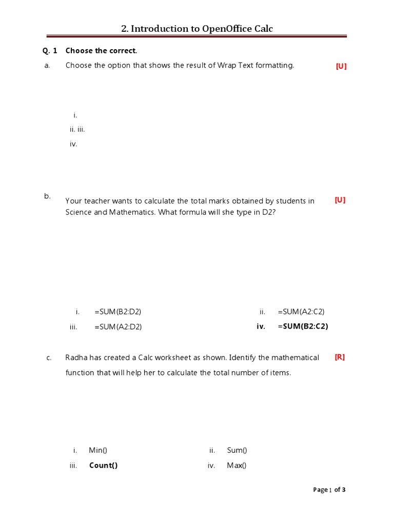 WS - AS - CBSE - VI - Computer Studies - Introduction To OpenOffice Calc | PDF | Worksheet ...