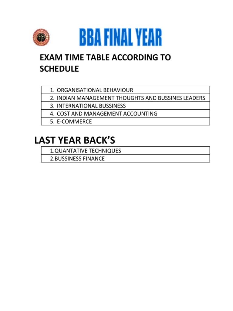 Exam Time Table According To SCH | PDF