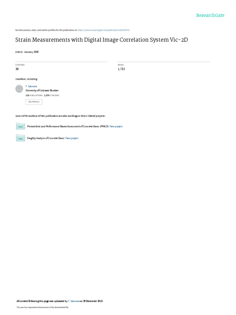 Strain Measurements With Digital Image Correlation | PDF | Image ...