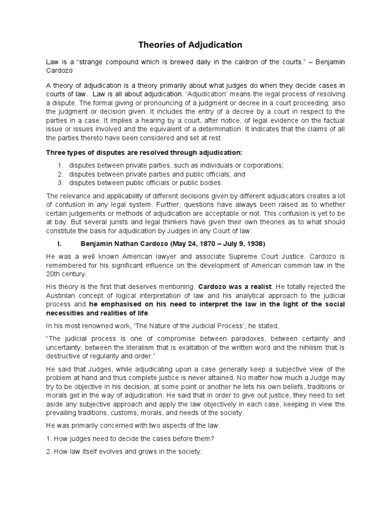 Theories of Adjudication | PDF | Adjudication | Jurisprudence