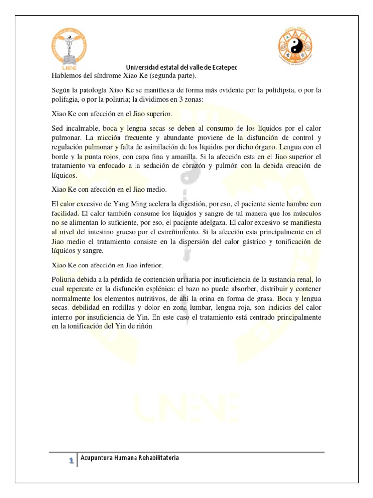 Acupuntura y Síndrome Xiao Ke: Tratamientos | PDF