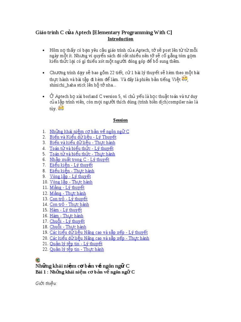 Giao Trinh C Cua Aptech | PDF