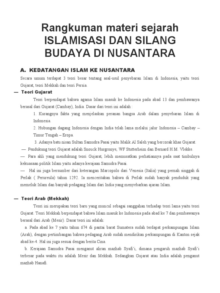 Rangkuman Materi Sejarah ISLAMISASI DAN SILANG BUDAYA DI NUSANTARA | PDF