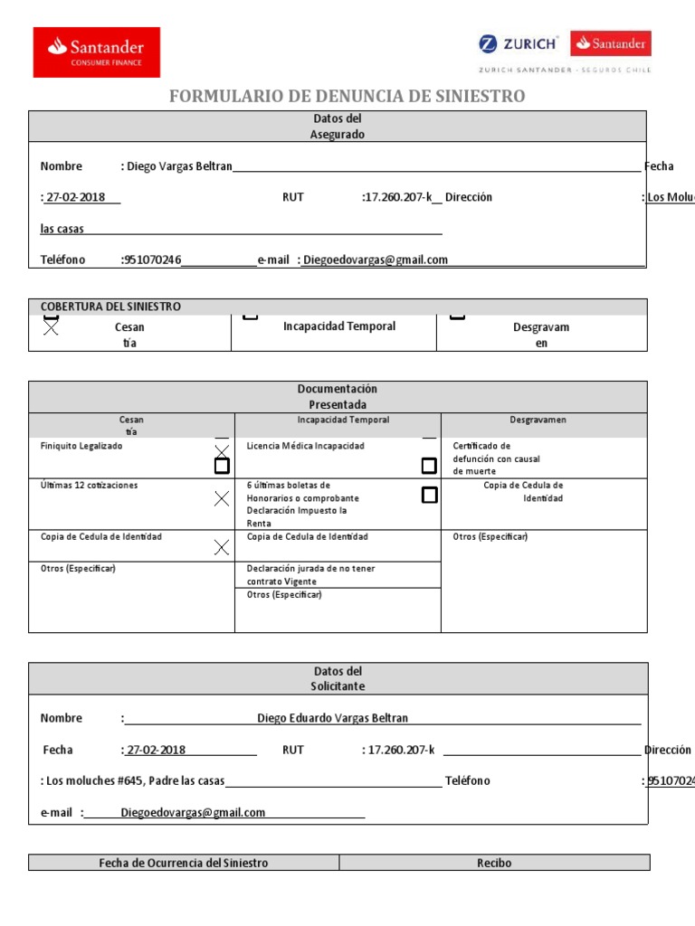 FORMULARIO DE DENUNCIA DE SINIESTRO (Cesantia) . | PDF | Gobierno y personalidad