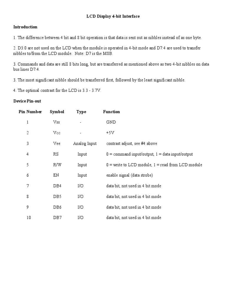 4 Bit LCD Interfcaing | PDF | Input/Output | Bit