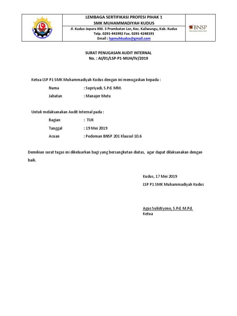 Laporan Audit Internal LSP P1 2019 | PDF