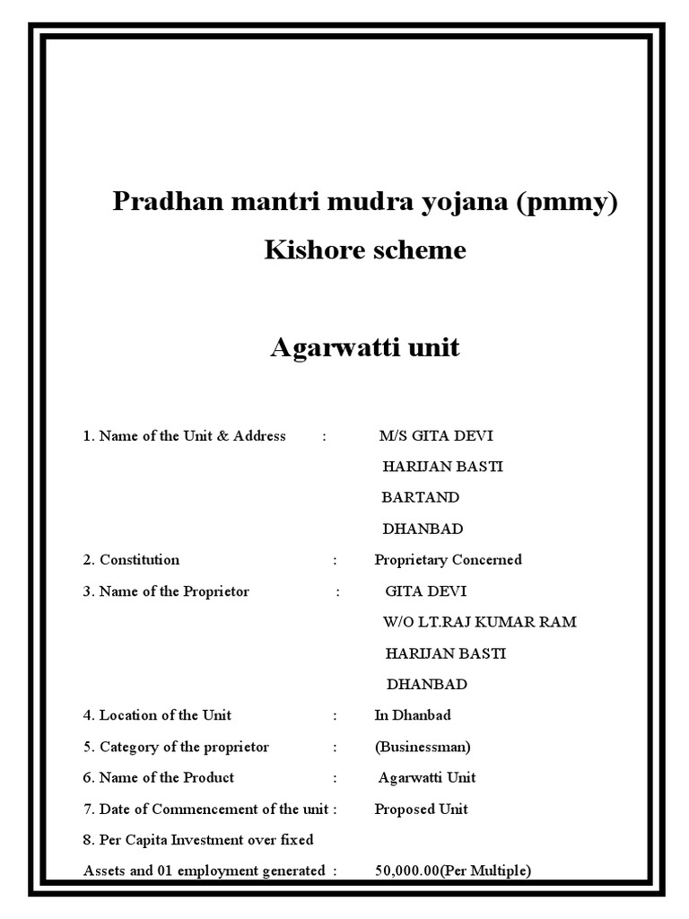 Pradhan Mantri Mudra Yojana (Pmmy) Kishore Scheme | Download Free PDF ...