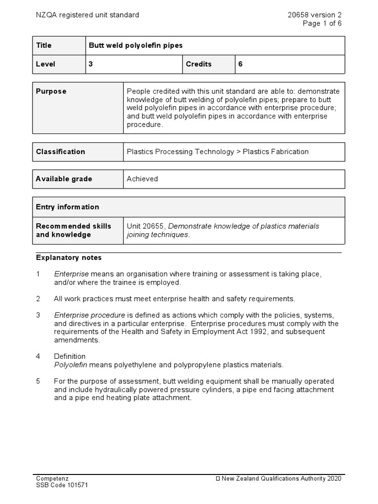 Title Butt Weld Polyolefin Pipes Level 3 Credits 6: Joining Techniques ...