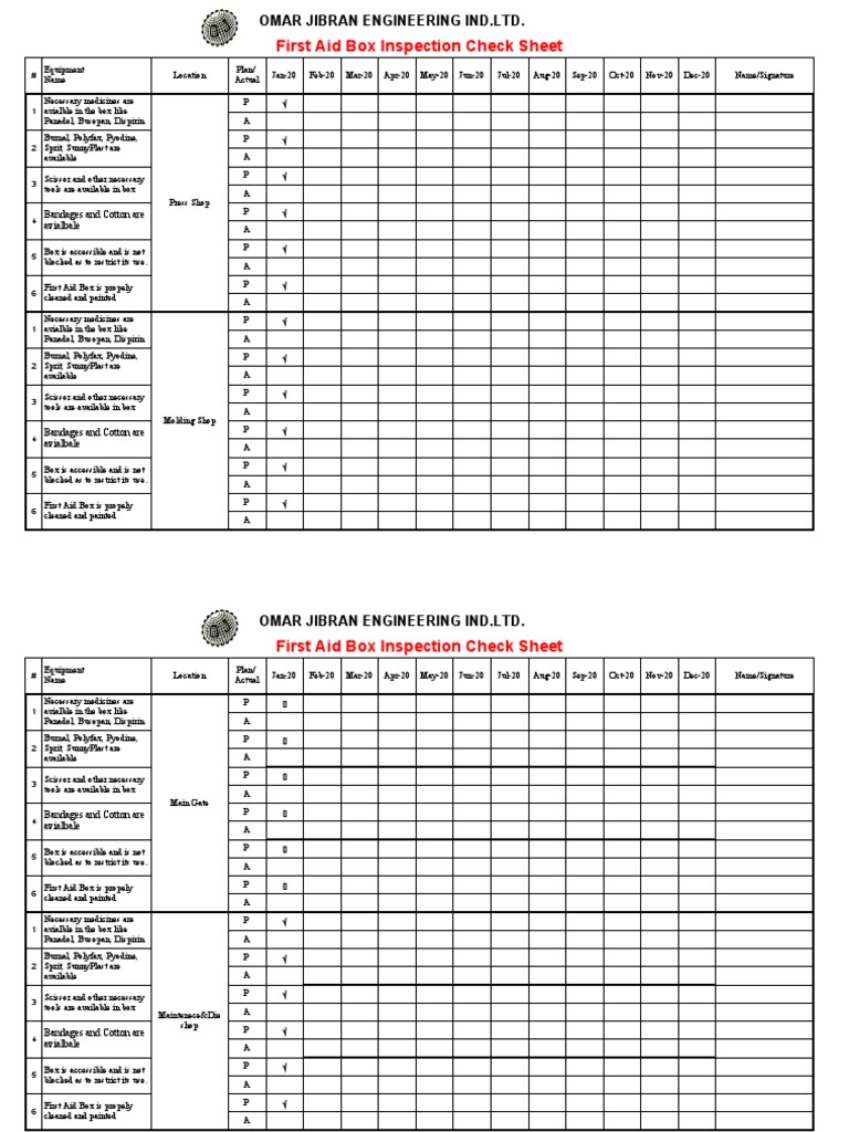 First Aid Box Check Sheet | PDF