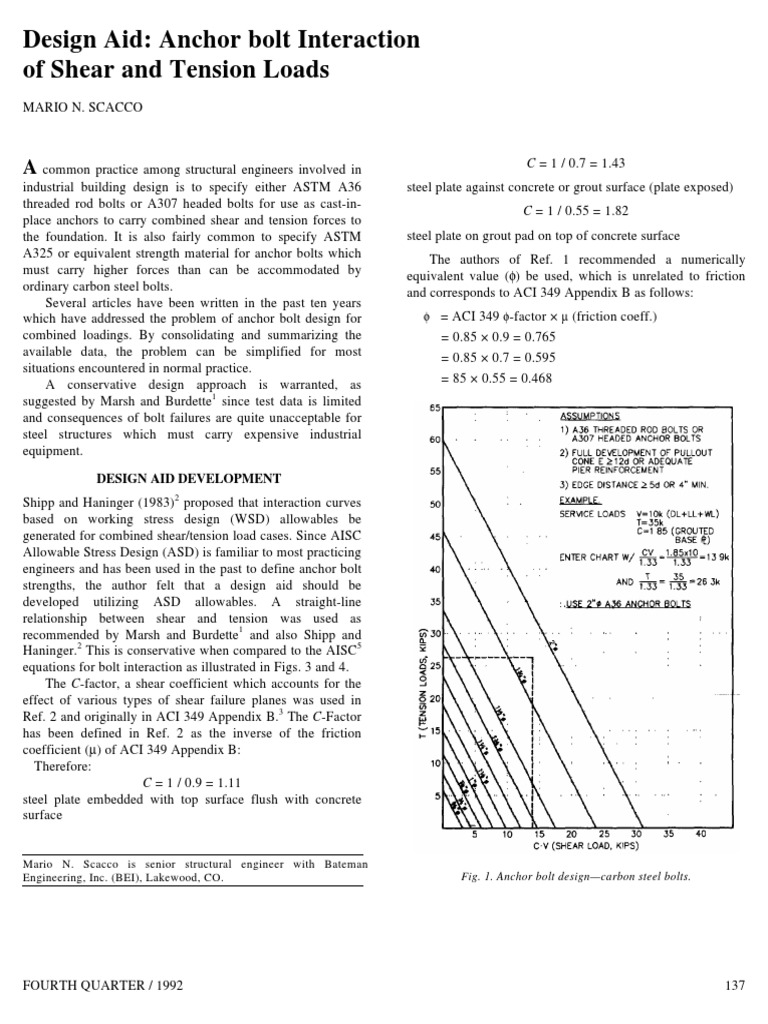 Anchor Bolts Interaction of Shear and Tension Loads PDF | PDF ...