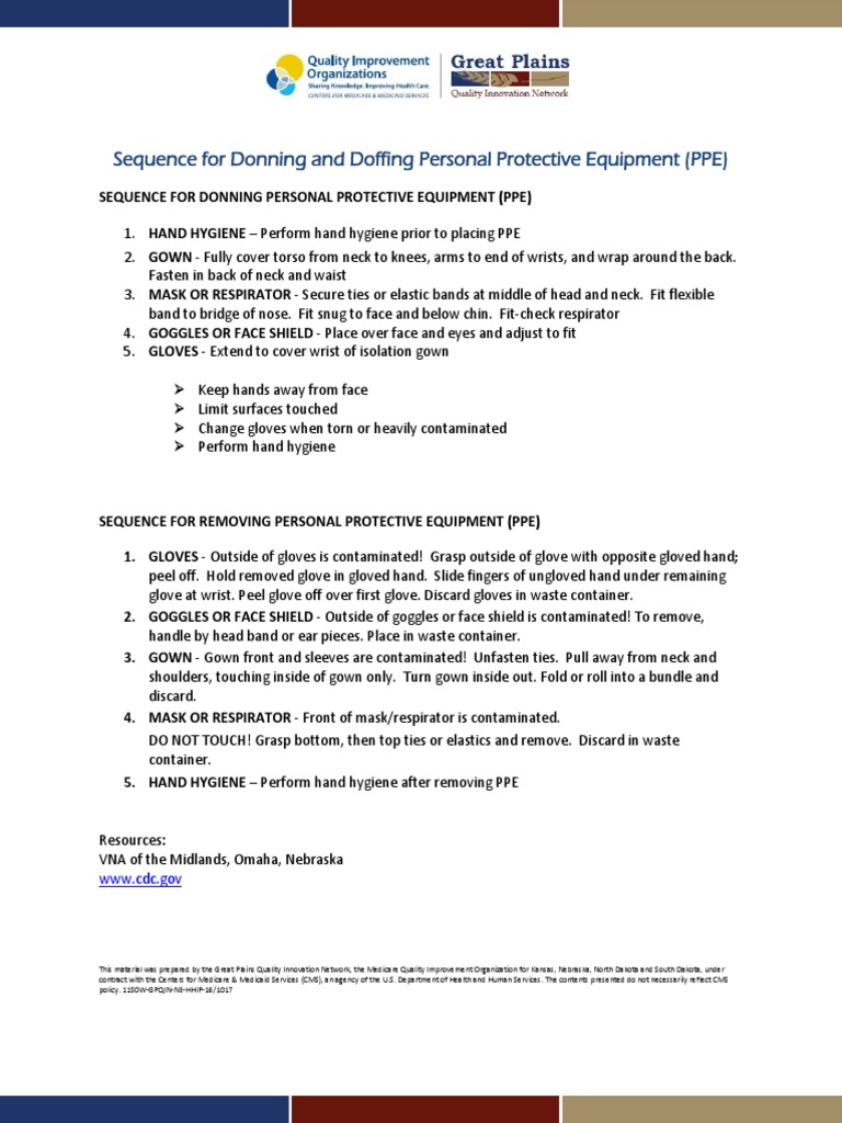 Sequence Donning and Doffing PPE 508 | PDF