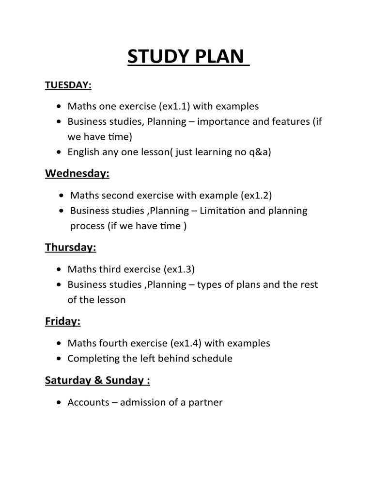 One Week Plan | PDF