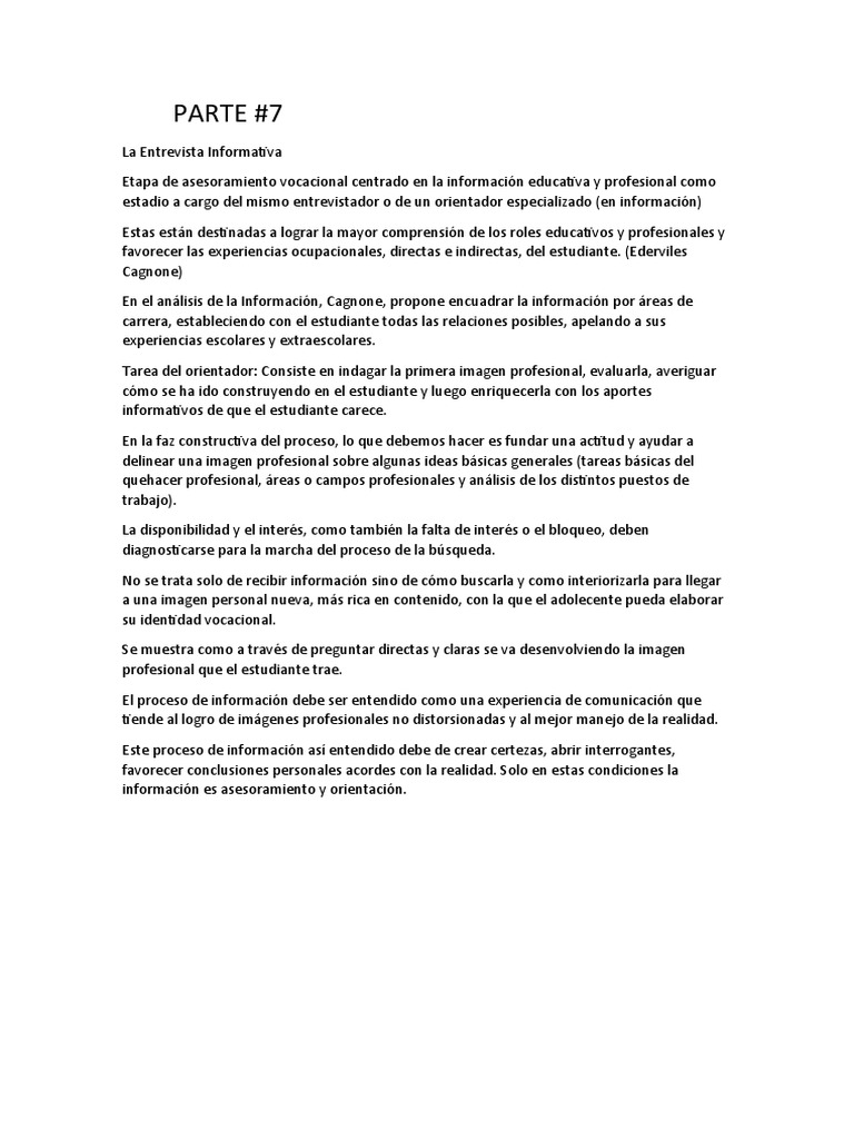 Resumen La Entrevista Informativa | PDF | Crecimiento personal y ...