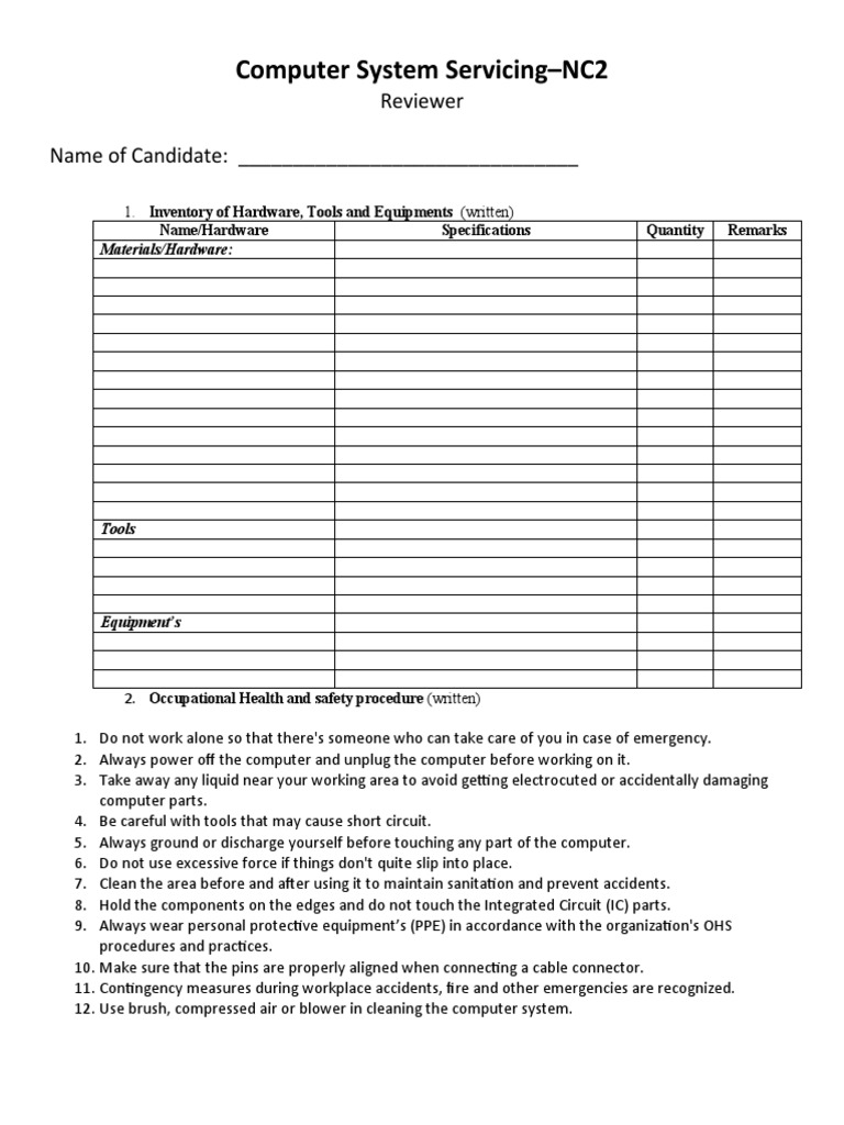 Computer System Servicing-NC2: Reviewer Name of Candidate | PDF ...