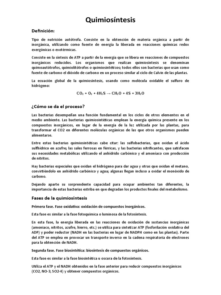 Quimiosíntesis | PDF | Química | Ciencias fisicas