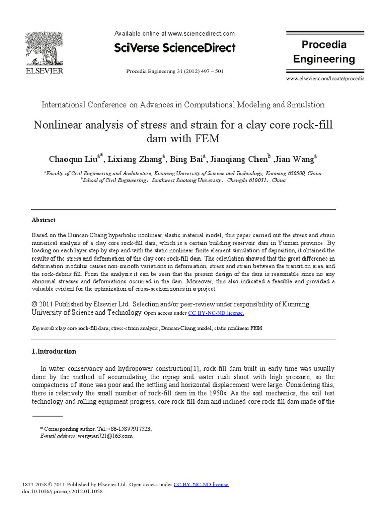 Nonlinear Analysis of Stress and Strain For A Clay Core Rock-Fill Dam With FEM | PDF | Dam ...