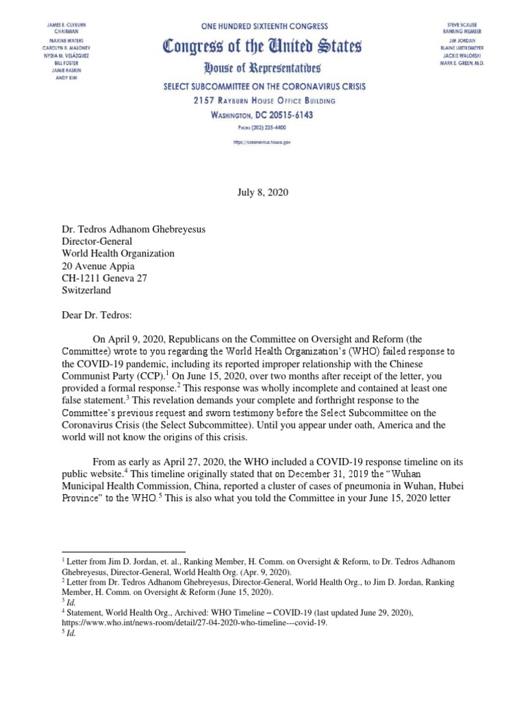 Letter To World Health Organization | PDF | World Health Organization ...