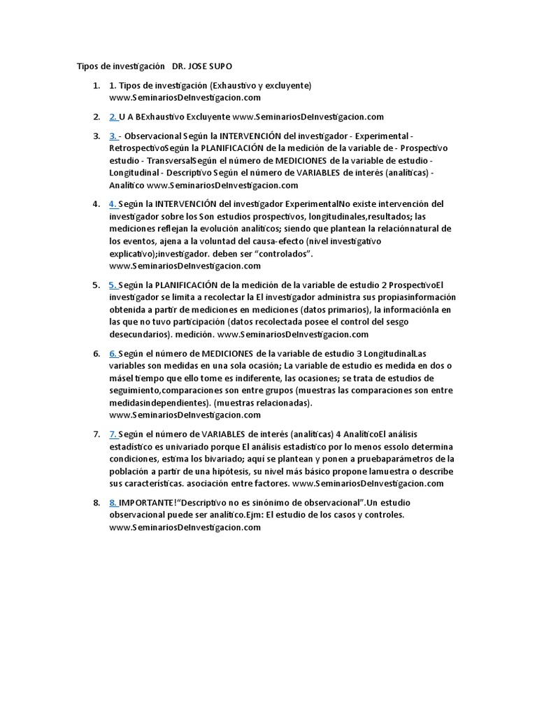 Tipos De Investigación Dr Jose Supo Pdf Estadísticas Métodos De