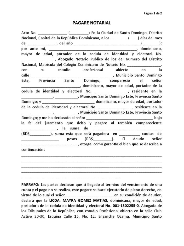 Pagare Notarial | PDF | República Dominicana | Información del gobierno