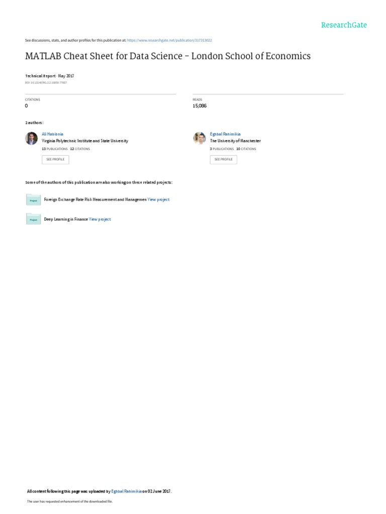 MATLAB Cheat Sheet For Data Science - London School of Economics | PDF ...