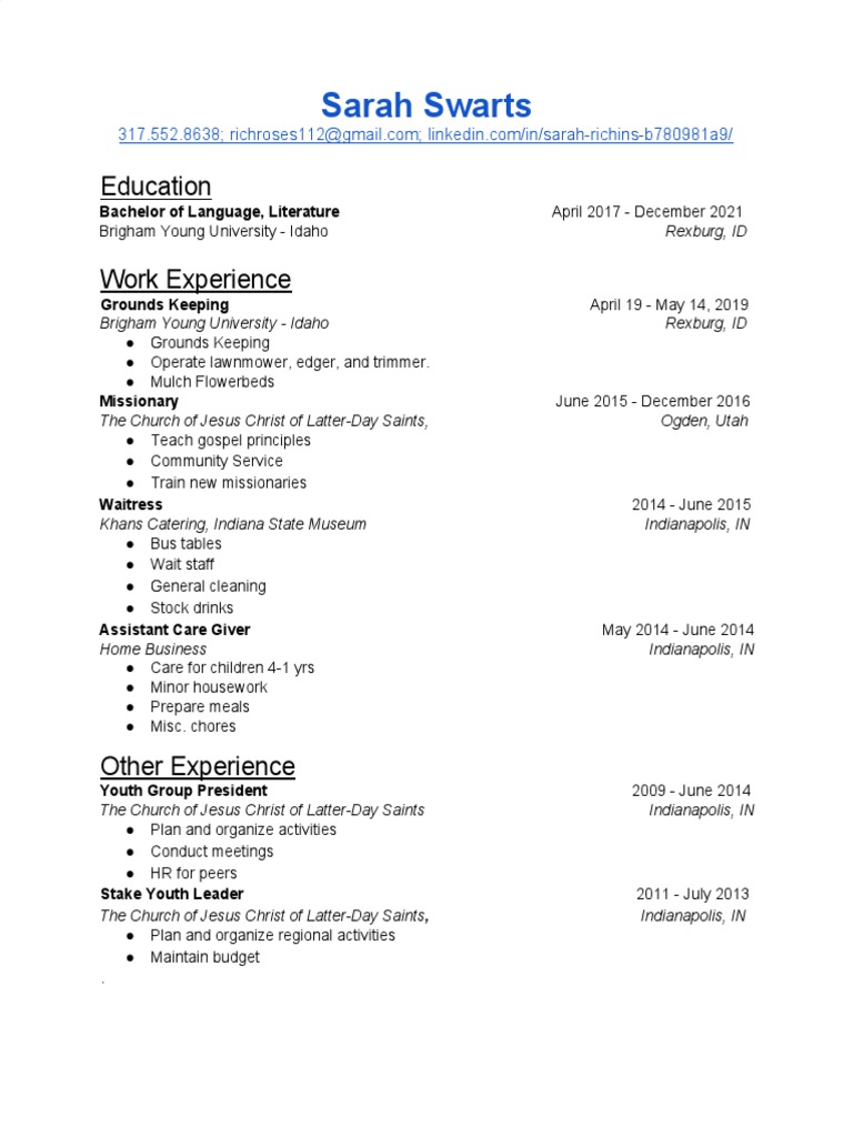 Sarahs Resume | PDF