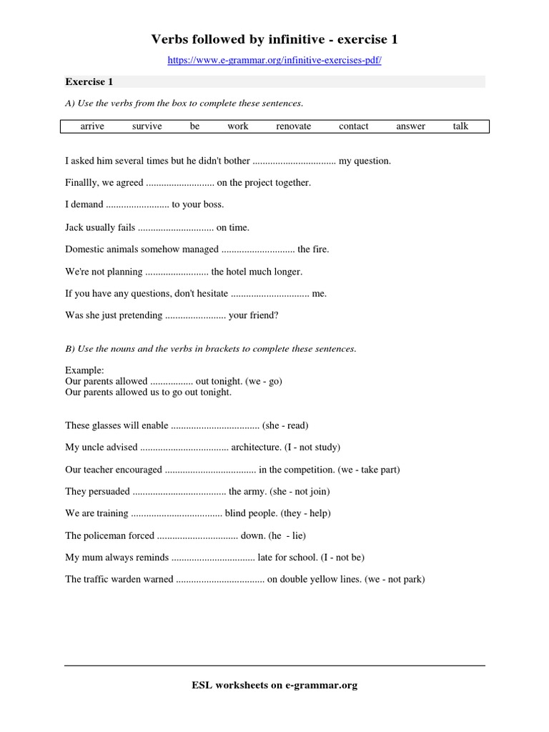 Verbs Followed by Infinitive - Exercise 1 | PDF