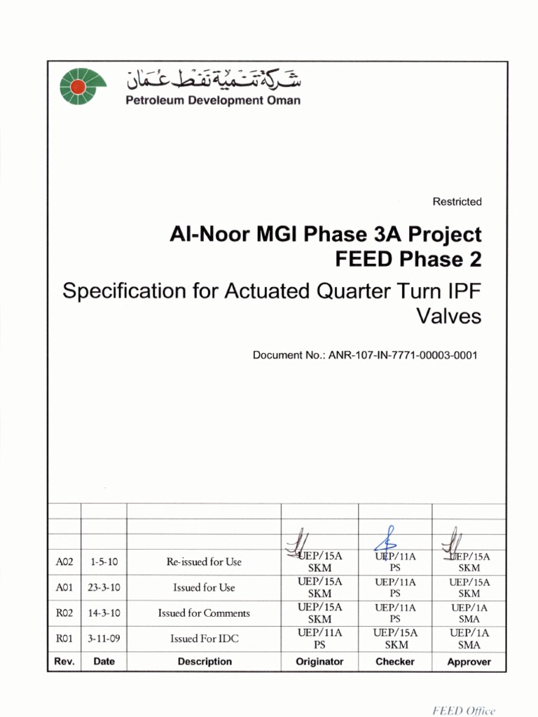 IPF Valve Specification for PDO Project | PDF | Valve | Actuator