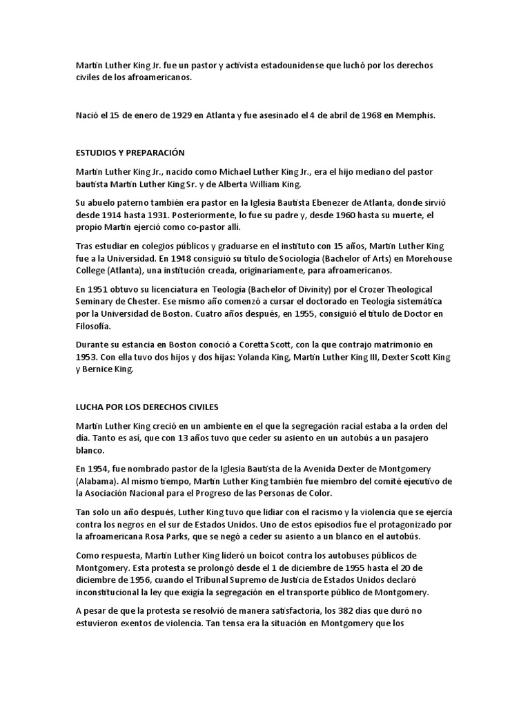 Martin Luther King JR | PDF | Boicotear | Martin Luther King hijo.