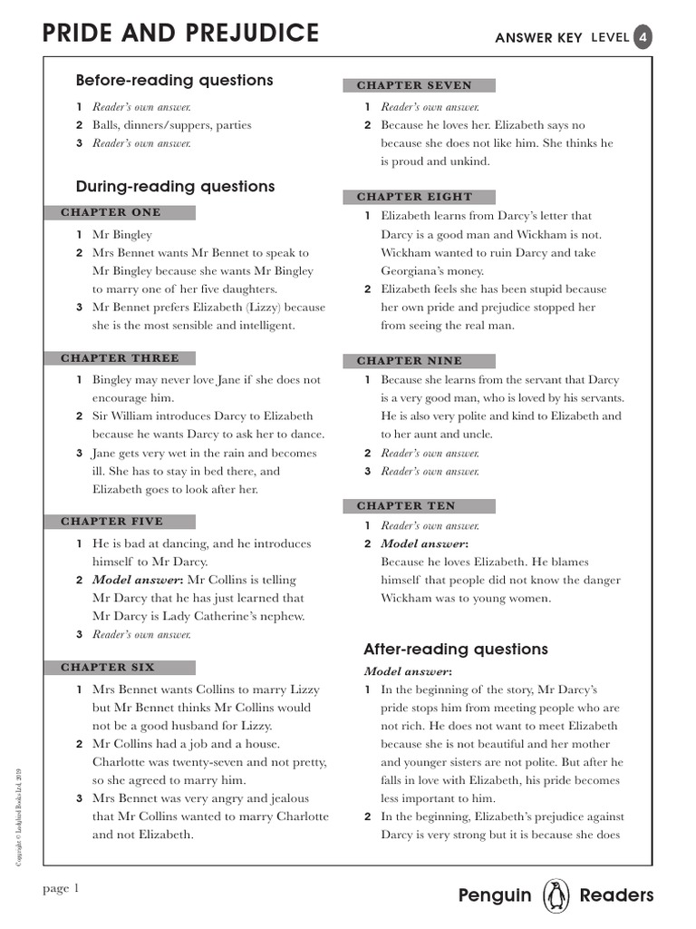 Pride and Prejudice: Before-Reading Questions | PDF | Pride And ...