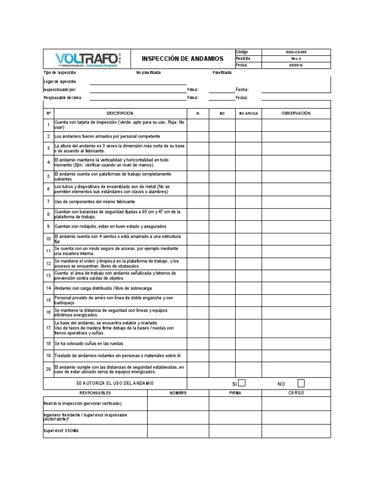 Inspección y Checklist de Andamios | PDF | Andamio | Science