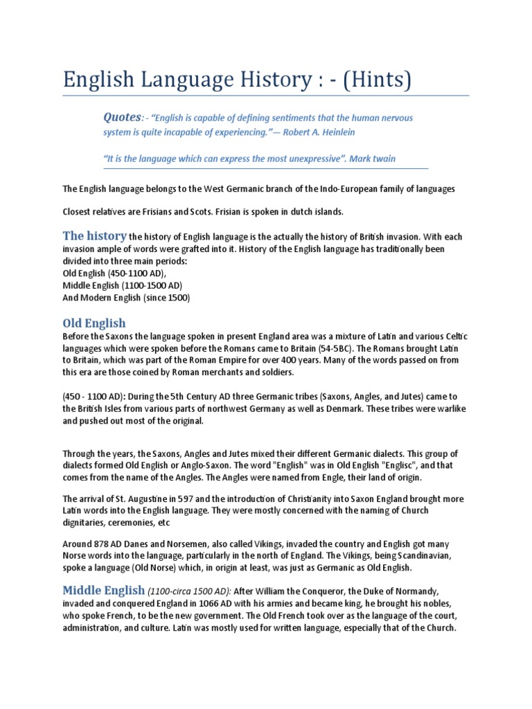 English Language History | PDF | English Language | England