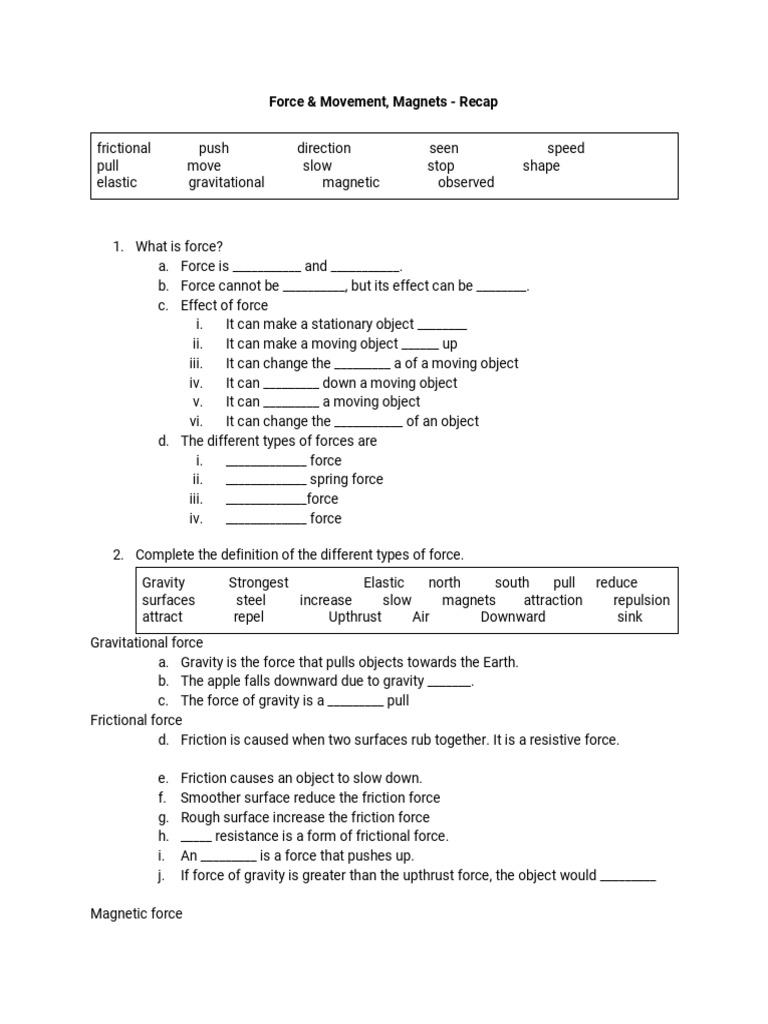 Year 6 - Theme 2 - Force - Recap | PDF | Friction | Force