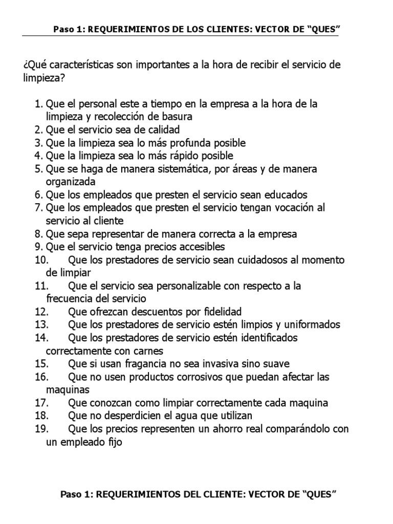 Paso 1: Requerimientos de Los Clientes: Vector de "Ques" | PDF ...