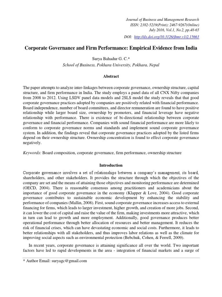 Corporate Governance and Firm Performanc | PDF | Corporate Governance ...