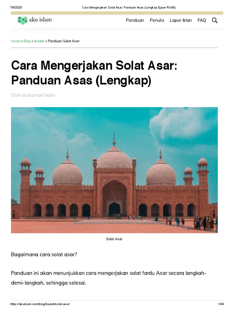 Cara Mengerjakan Solat Asar - Panduan Asas (Lengkap Ejaan RUMI) | PDF ...