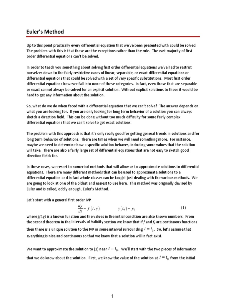 Eulers Method | PDF | Differential Equations | Approximation