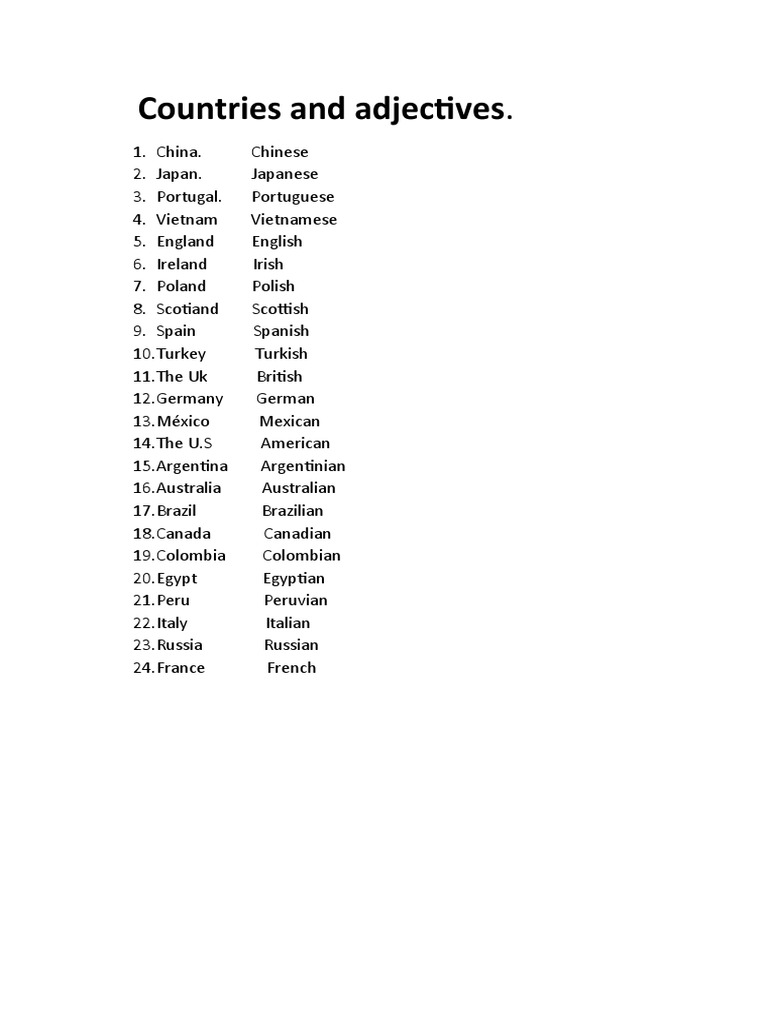 Countries and Adjectives | PDF | Sports & Recreation | History