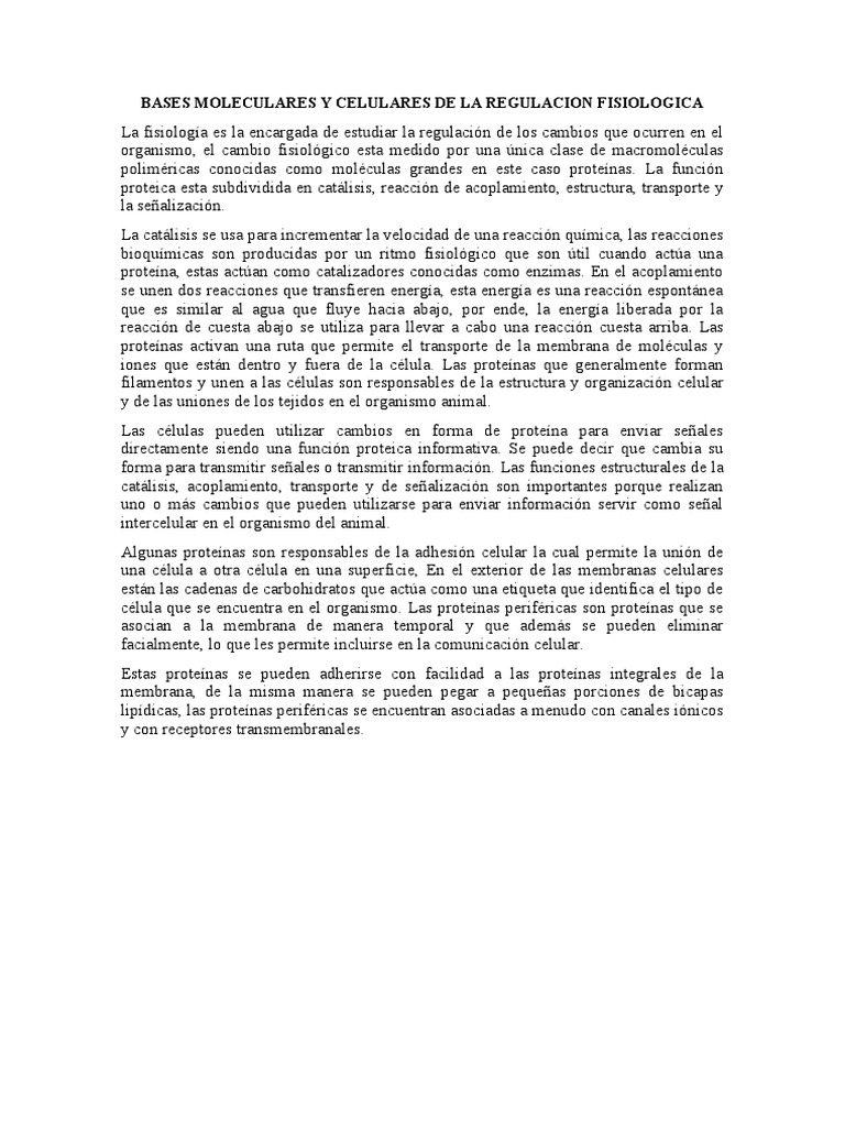 Bases Moleculares y Celulares de La Regulacion Fisiologica (Angie Loor ...
