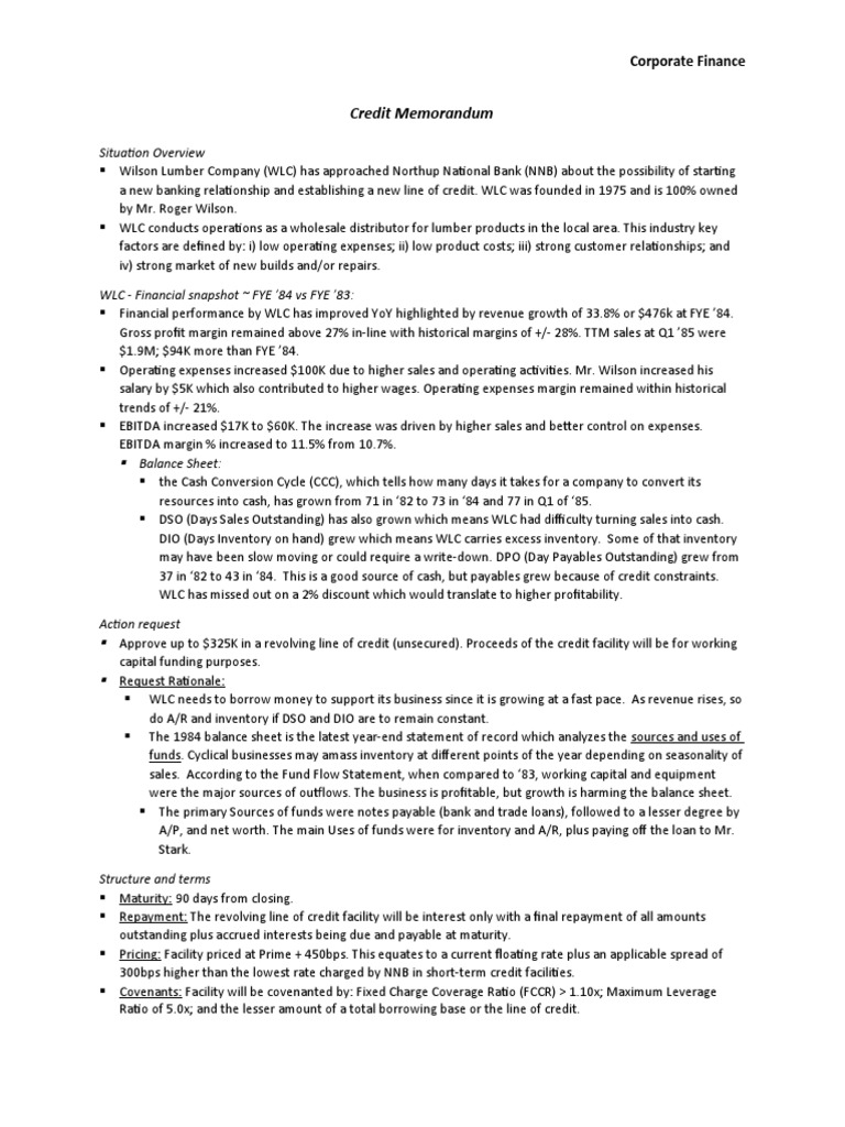 Credit Memorandum: Situation Overview | PDF | Leverage (Finance) | Debt