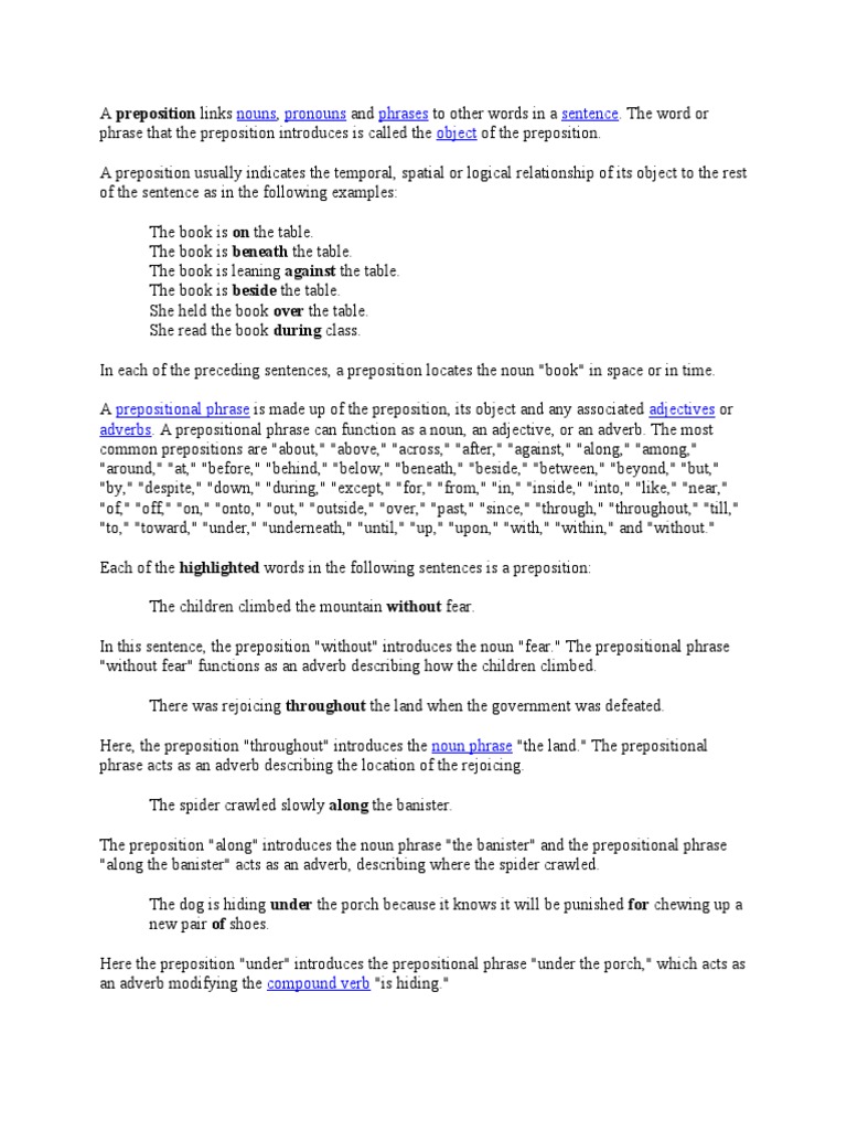 Nouns Pronouns Phrases Sentence Object | PDF | Preposition And ...