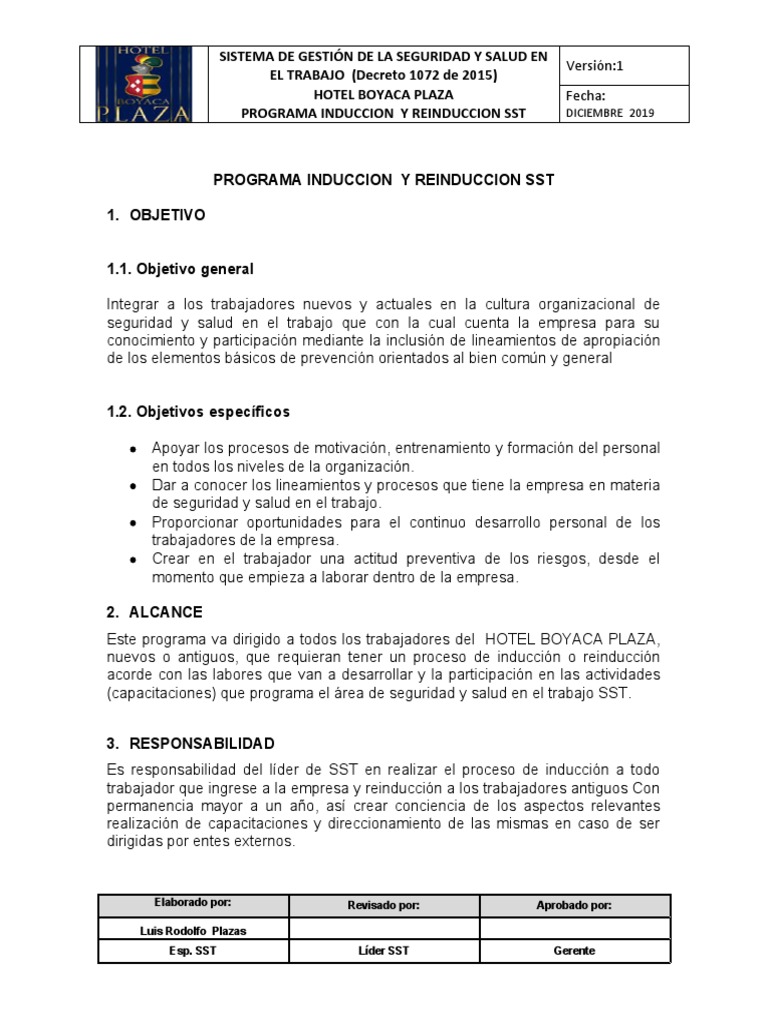 13.programa de Induccion, Reinduccion y Capacitacion | PDF | Seguridad y salud ocupacional ...