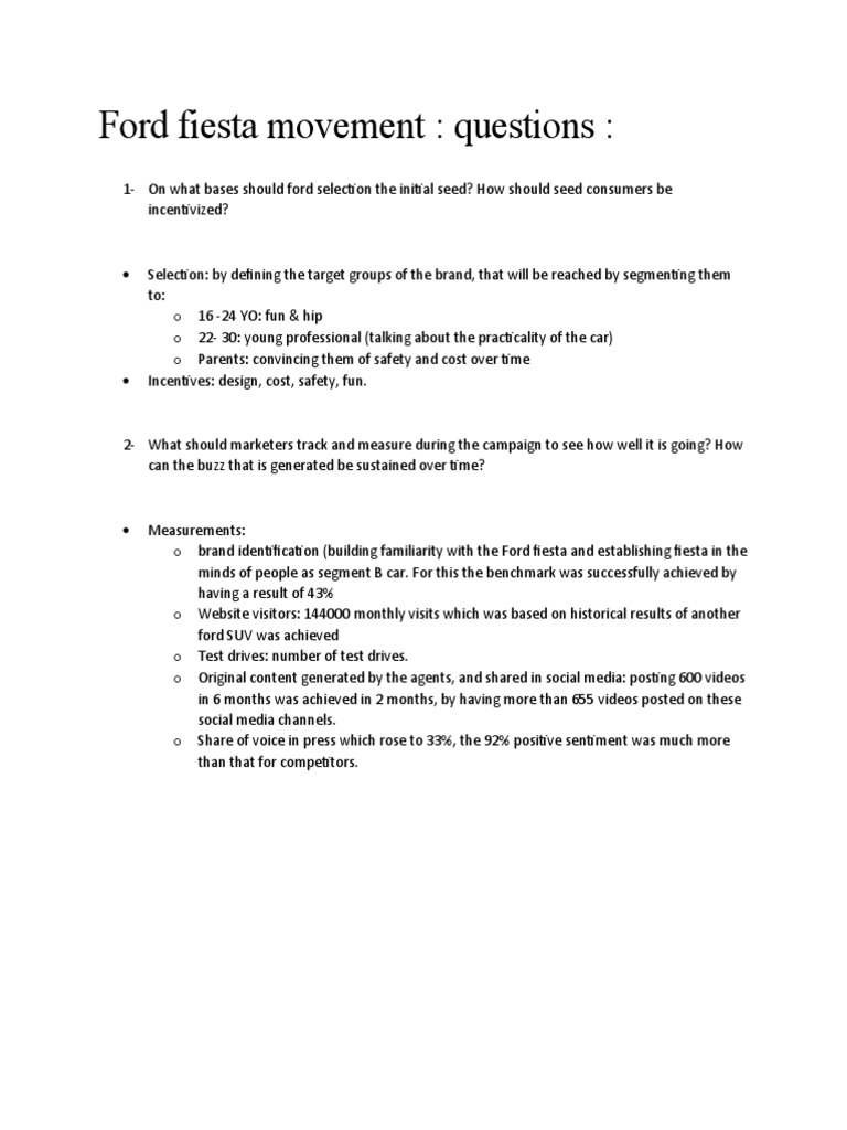 Ford Fiesta Questions | PDF