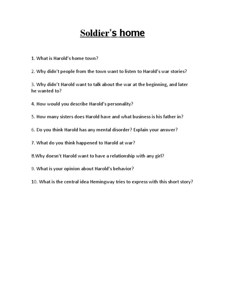 Soldiers Home Questions | PDF | General Fiction