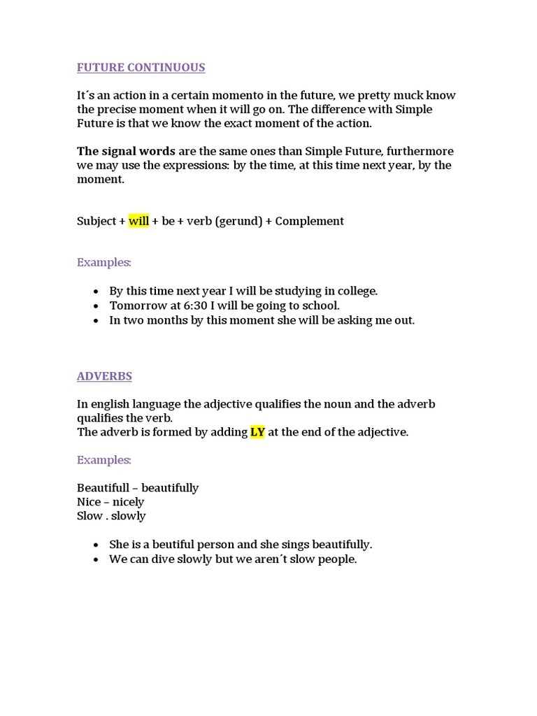 Future Continuous and Adverbs Explained | PDF