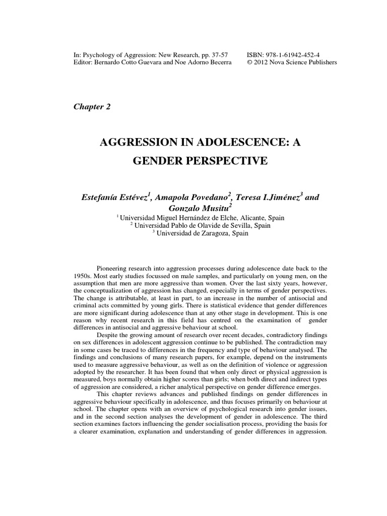 Aggression in Adolescence: A Gender Perspective | PDF | Gender | Gender ...